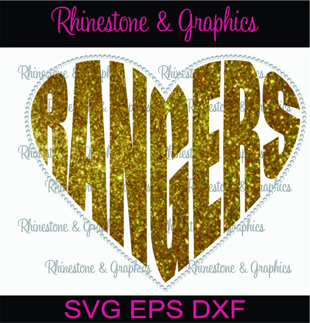 Rangers Heart Shaped Word Outlined in Rhinestones SVG EPS Cutting File ...