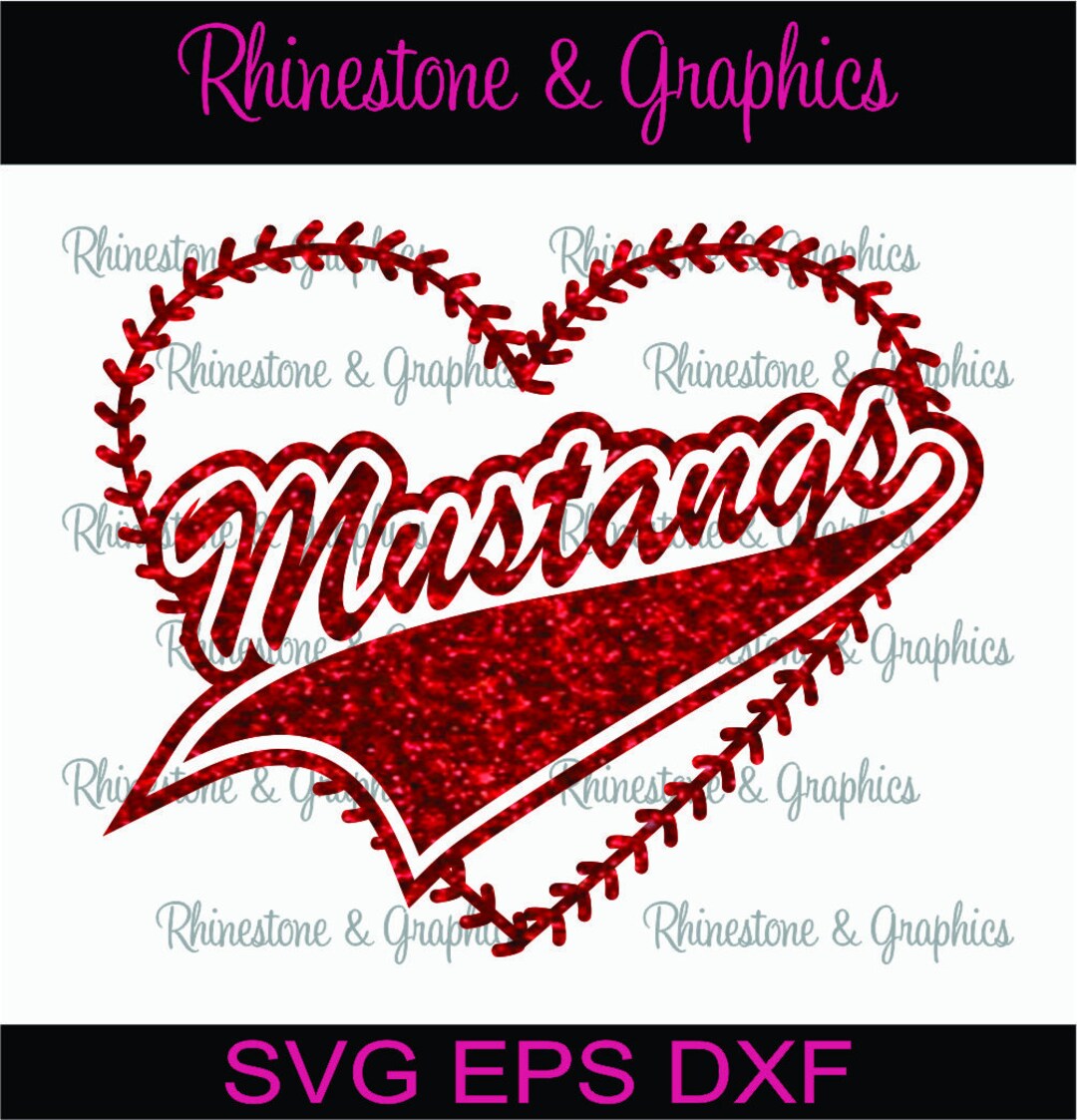 Mustangs Baseball Heart With Laces Instant Download SVG, Eps, Cutting ...