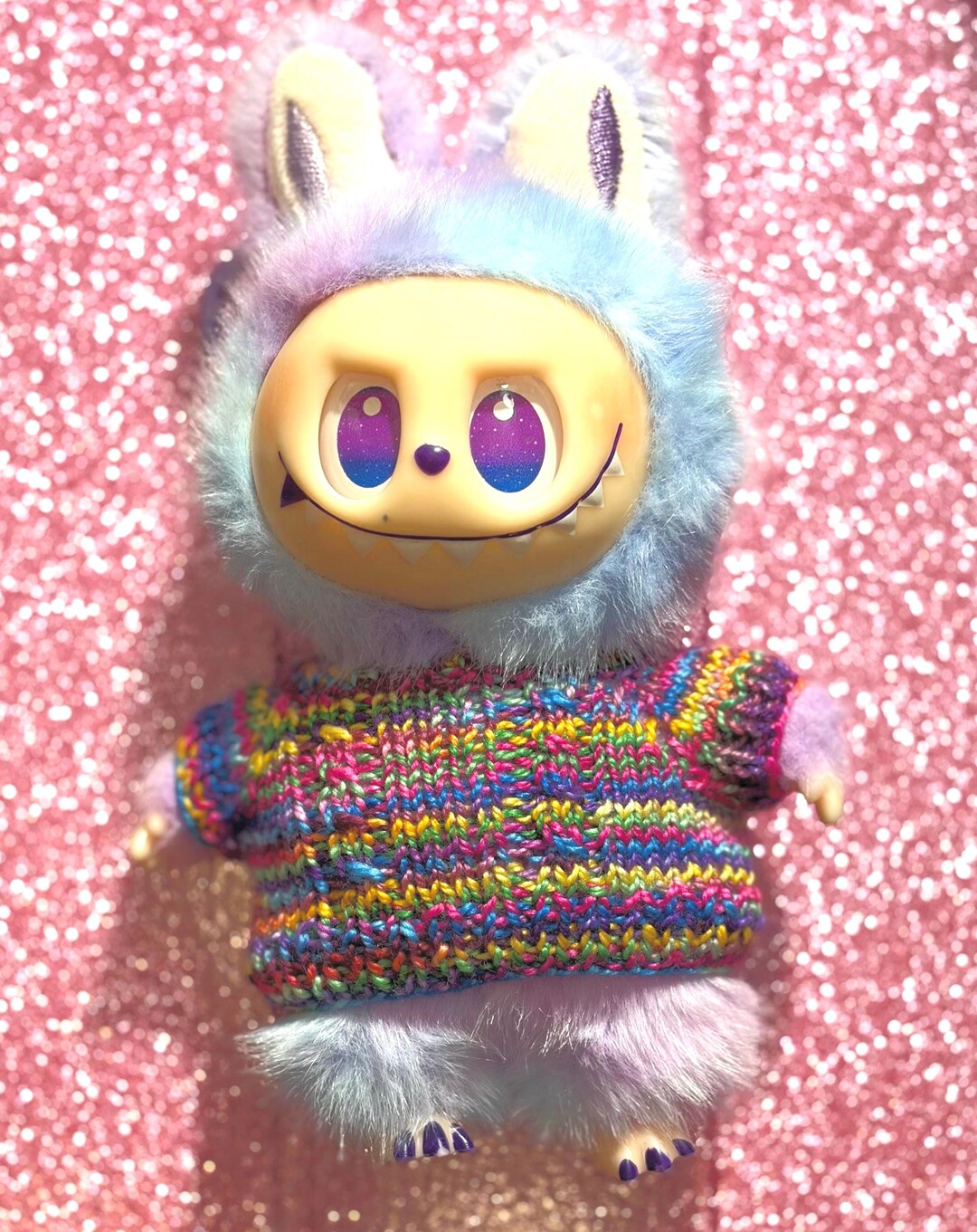 Hand-knit Rainbow Cable Sweater for Labubu | Wool Luxury by Nuclear ...