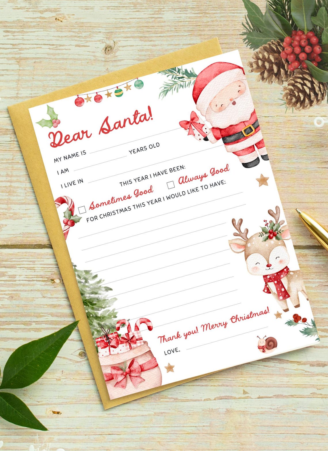 Letter to Santa Instant Printable – Christmas Wish List Activity for ...