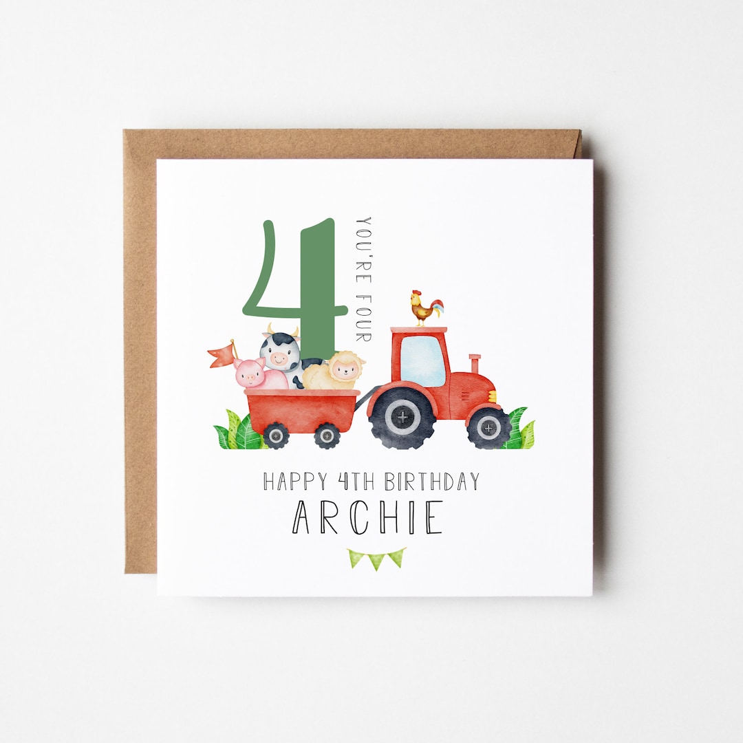 Personalised 4th Birthday Card: Tractor & Farm Animals - Etsy UK