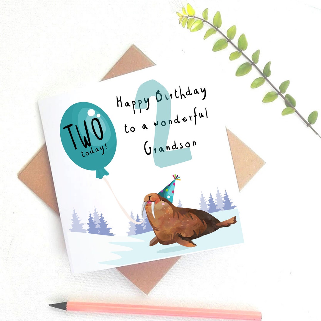 2nd Birthday Card for Grandson, Two Birthday Card, Card for Grandson ...