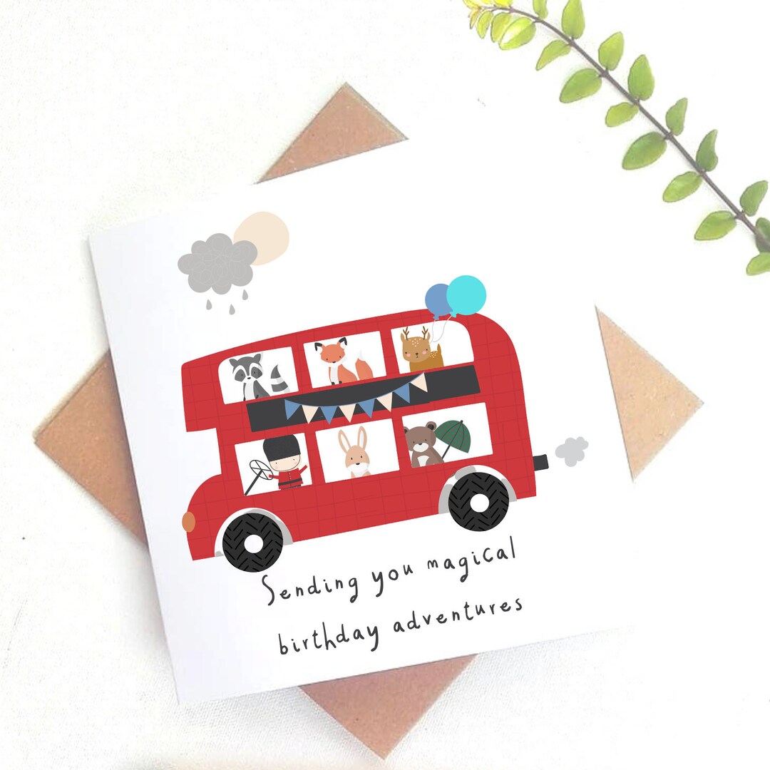Red Bus Birthday Card London Bus Card Birthday Adventures - Etsy Finland