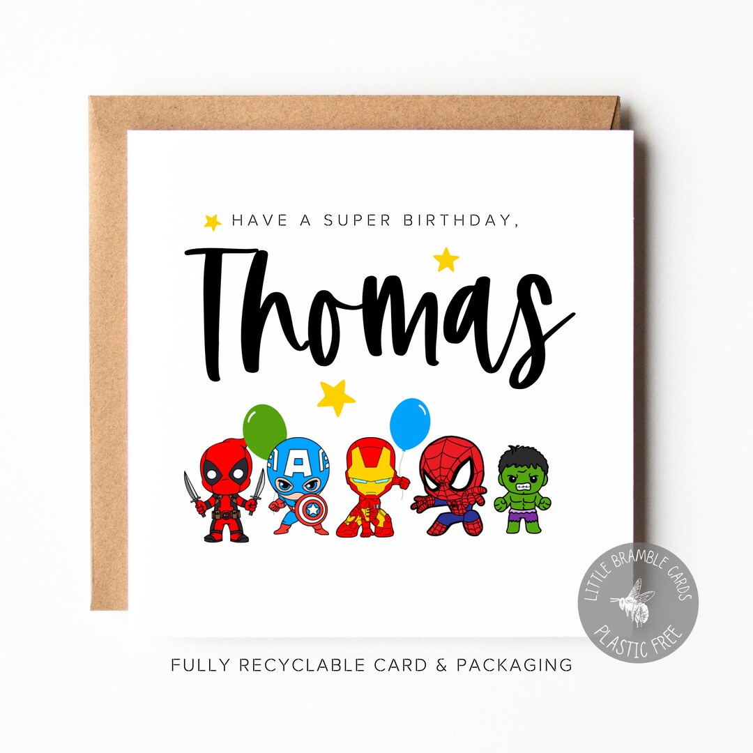 Personalised Superhero Birthday Card, Marvel, Avengers Themed Child's ...