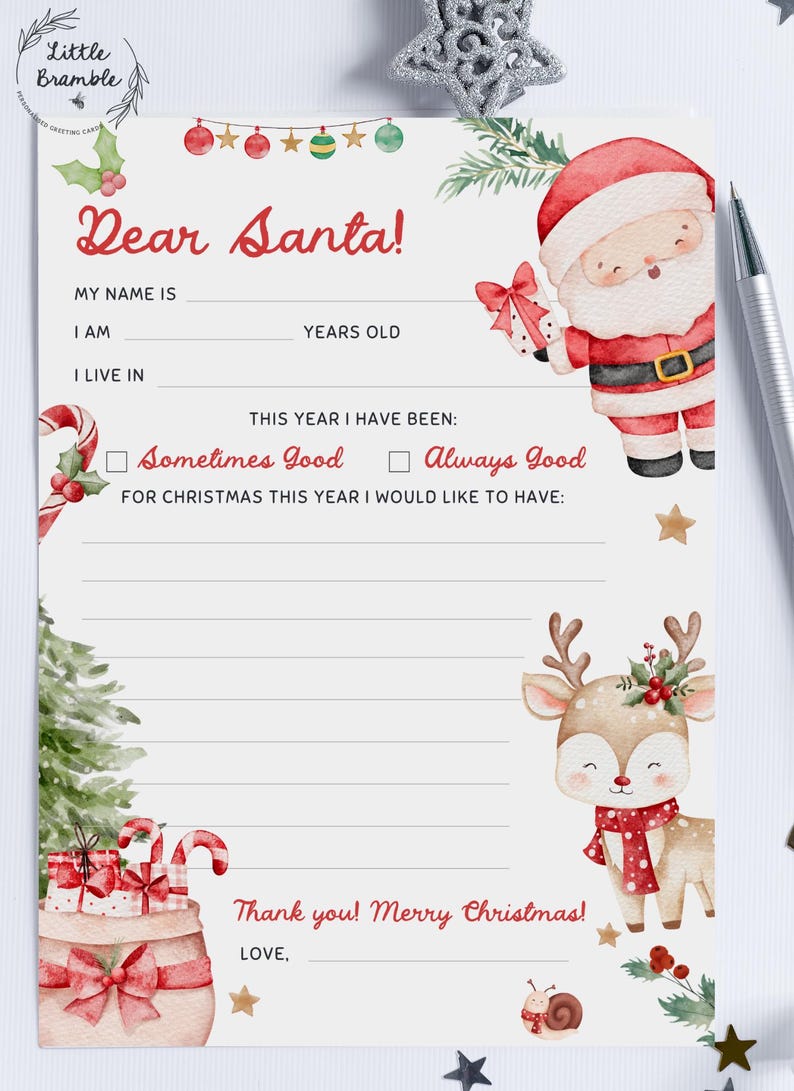 Letter to Santa Instant Printable – Christmas Wish List Activity for ...