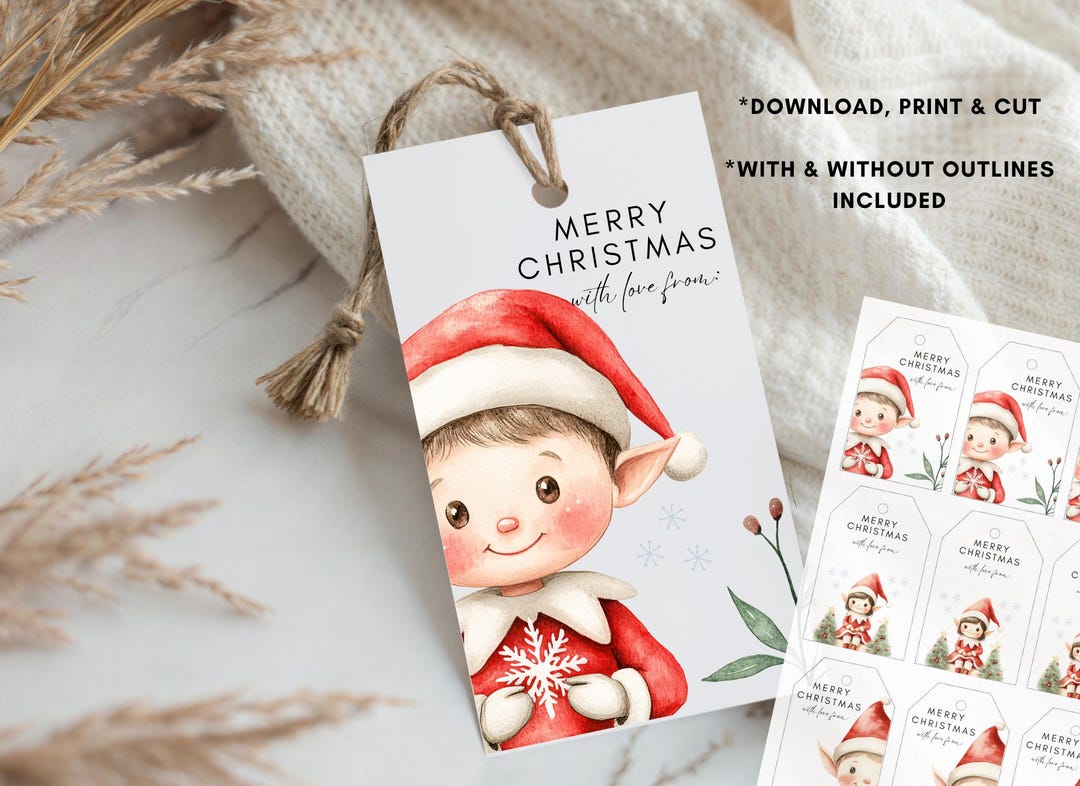 Printable Christmas Elf Gift Tags, Holiday Present Labels (instant ...