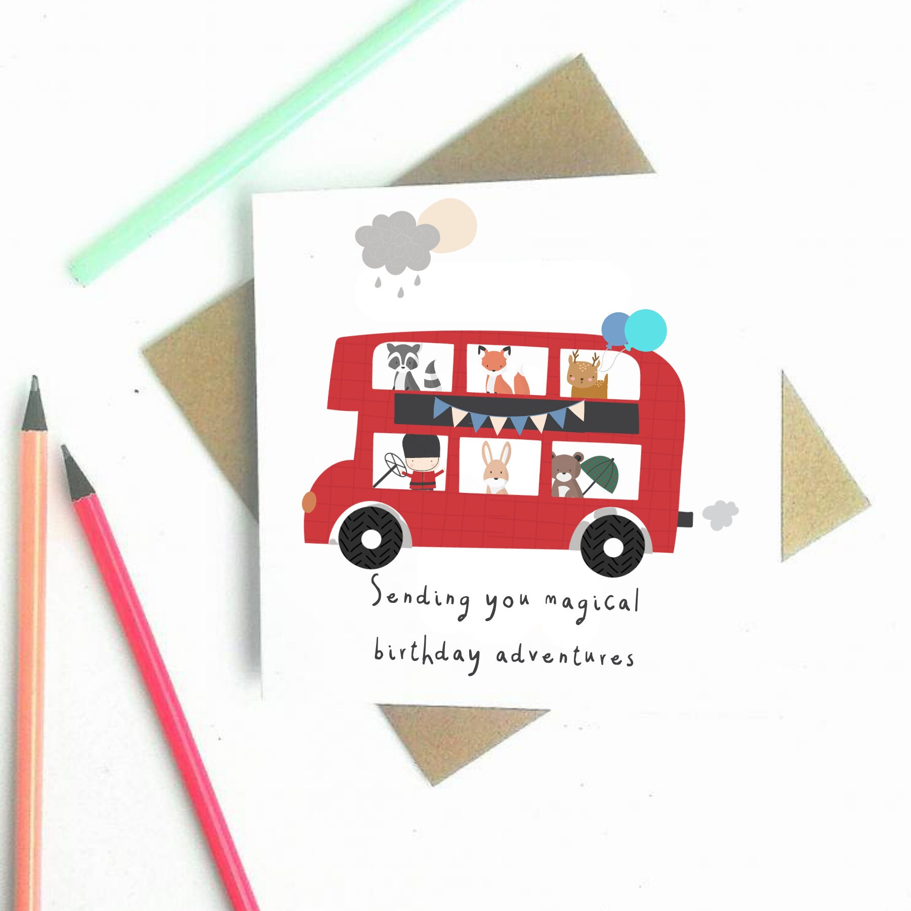 Red Bus Birthday Card, London Bus Card, Birthday Adventures, Cute Card ...