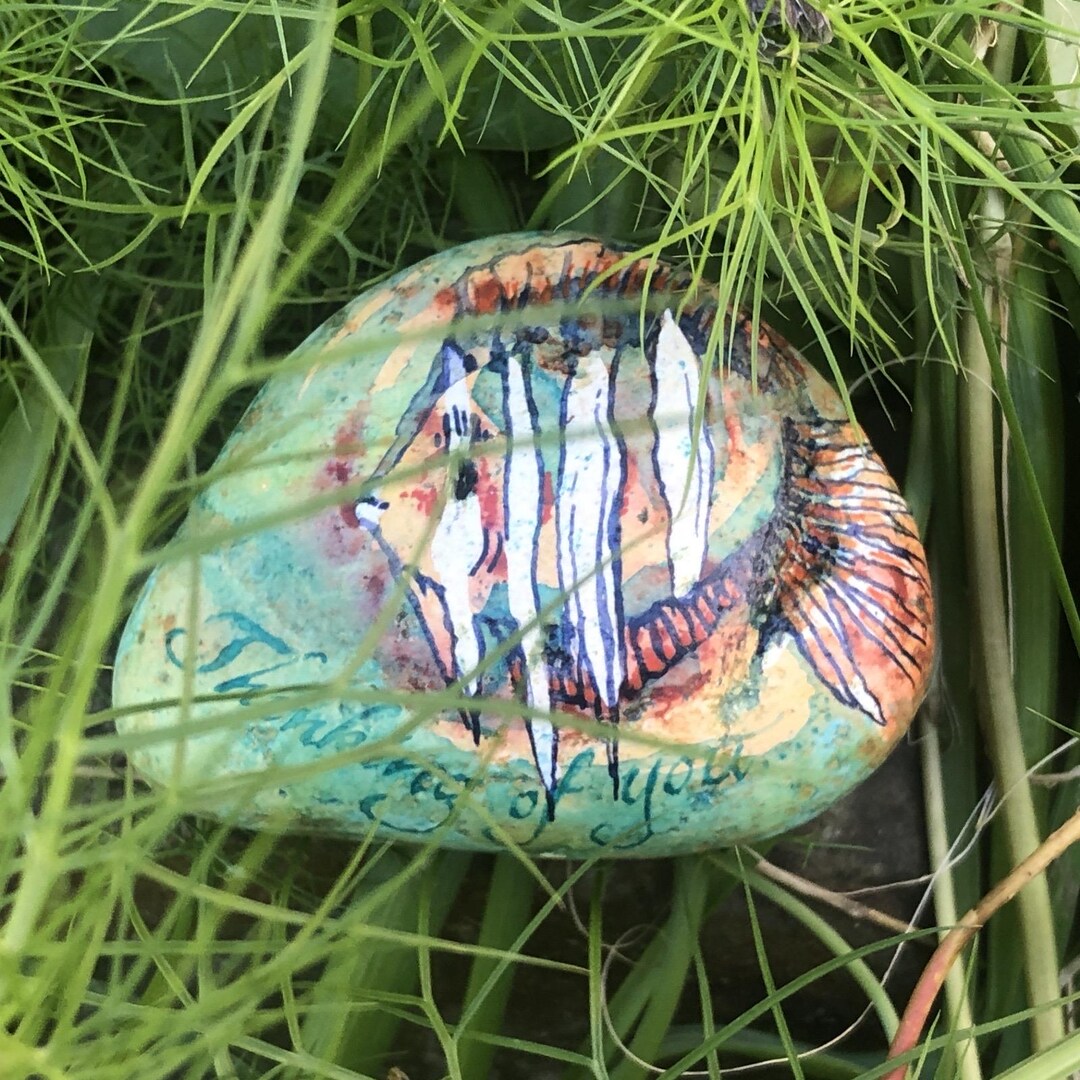 OCEANS & RIVERS Hand Painted Calligraphy Stone Art Fish Inspirational ...