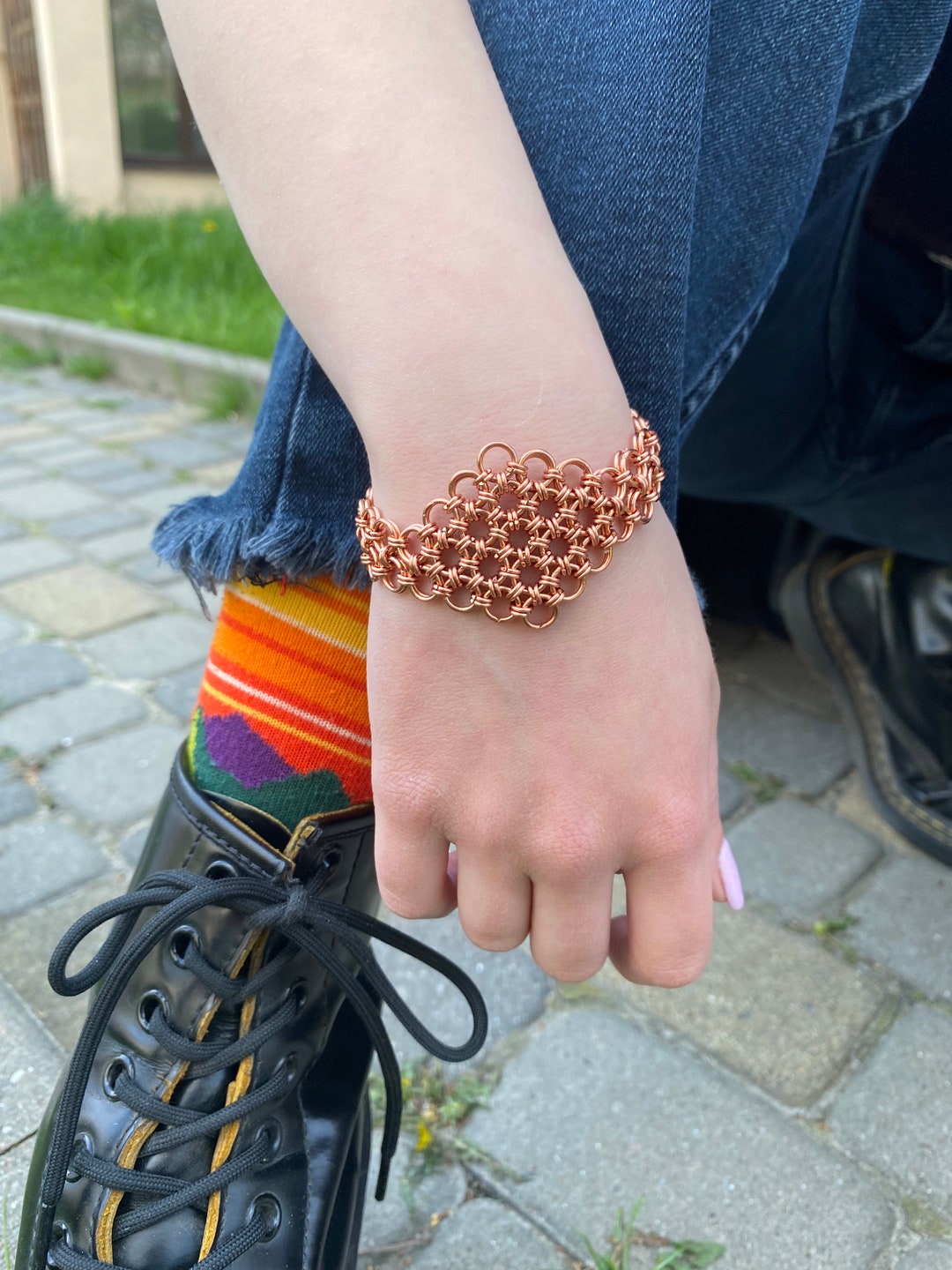 Handmade Copper Chainmail Bracelet: Chunky Circle Link Jewelry - Etsy
