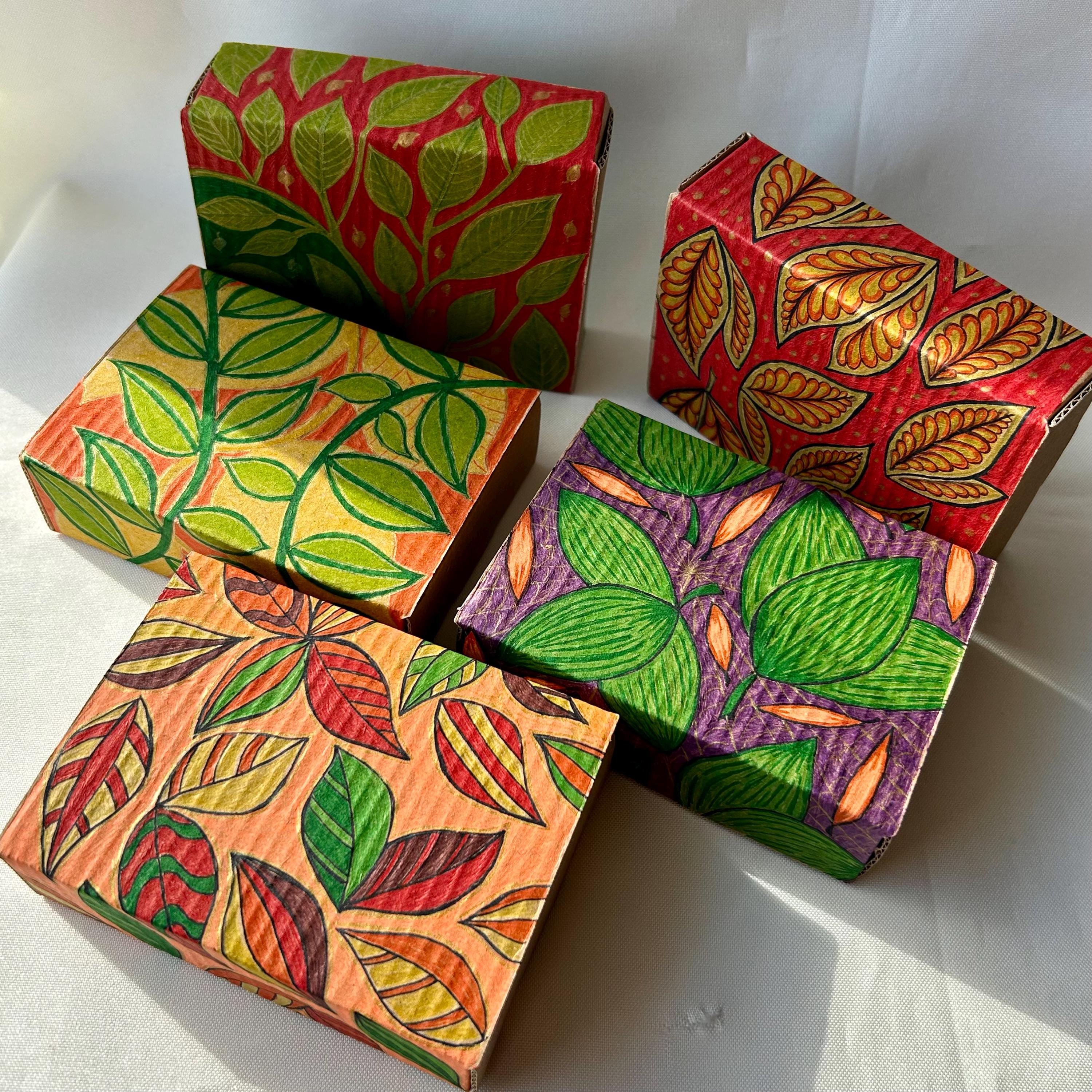 Hand-painted Floral Gift Box: Brown Cardboard Keepsake Box With Fall ...