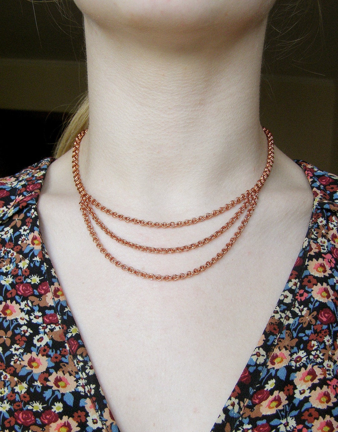 Pure Copper Multi-strand Necklace: Delicate Layered Chain Jewelry - Etsy