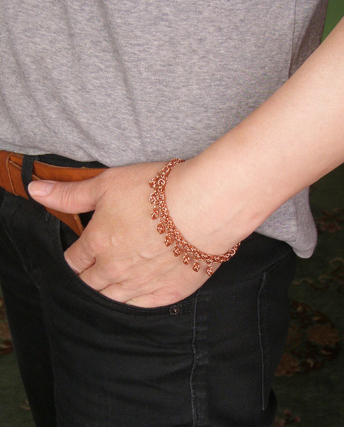 Pure copper chain bracelet Chainmail balls charm bracelet | Etsy