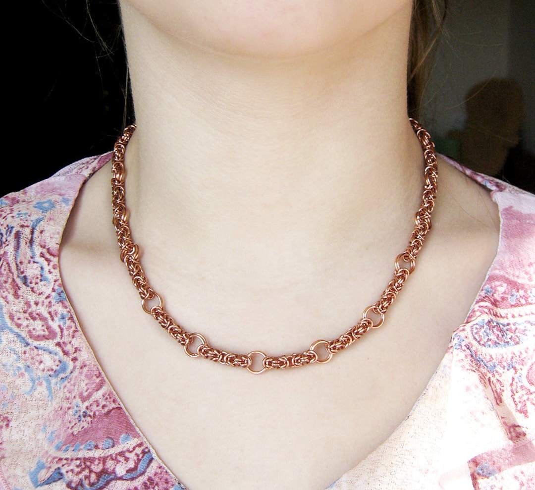 Handmade Copper Chainmail Necklace: Chunky Link Chain, Unisex Jewelry ...