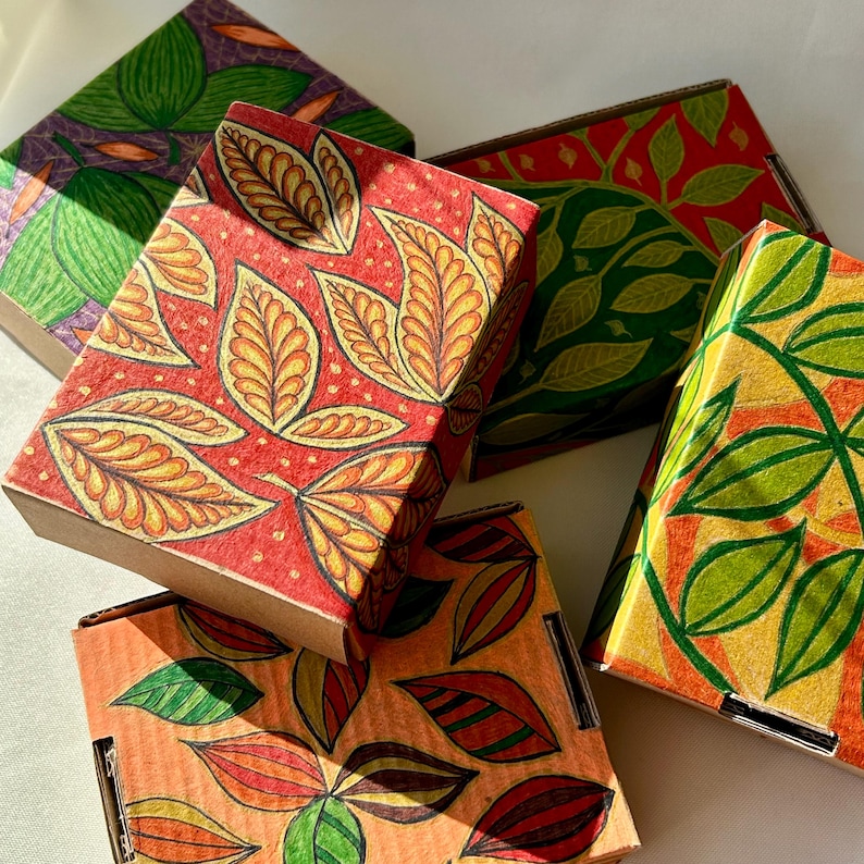 Hand-painted Floral Gift Box: Brown Cardboard Keepsake Box With Fall ...