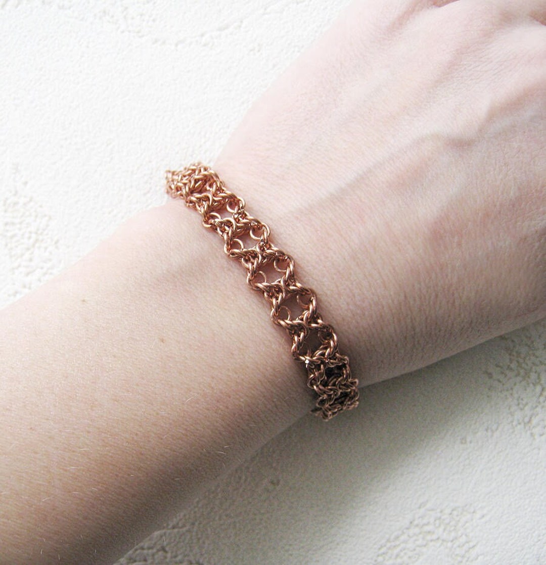 Handmade Copper Chainmaille Bracelet: Knotted Byzantine Cuff - Etsy
