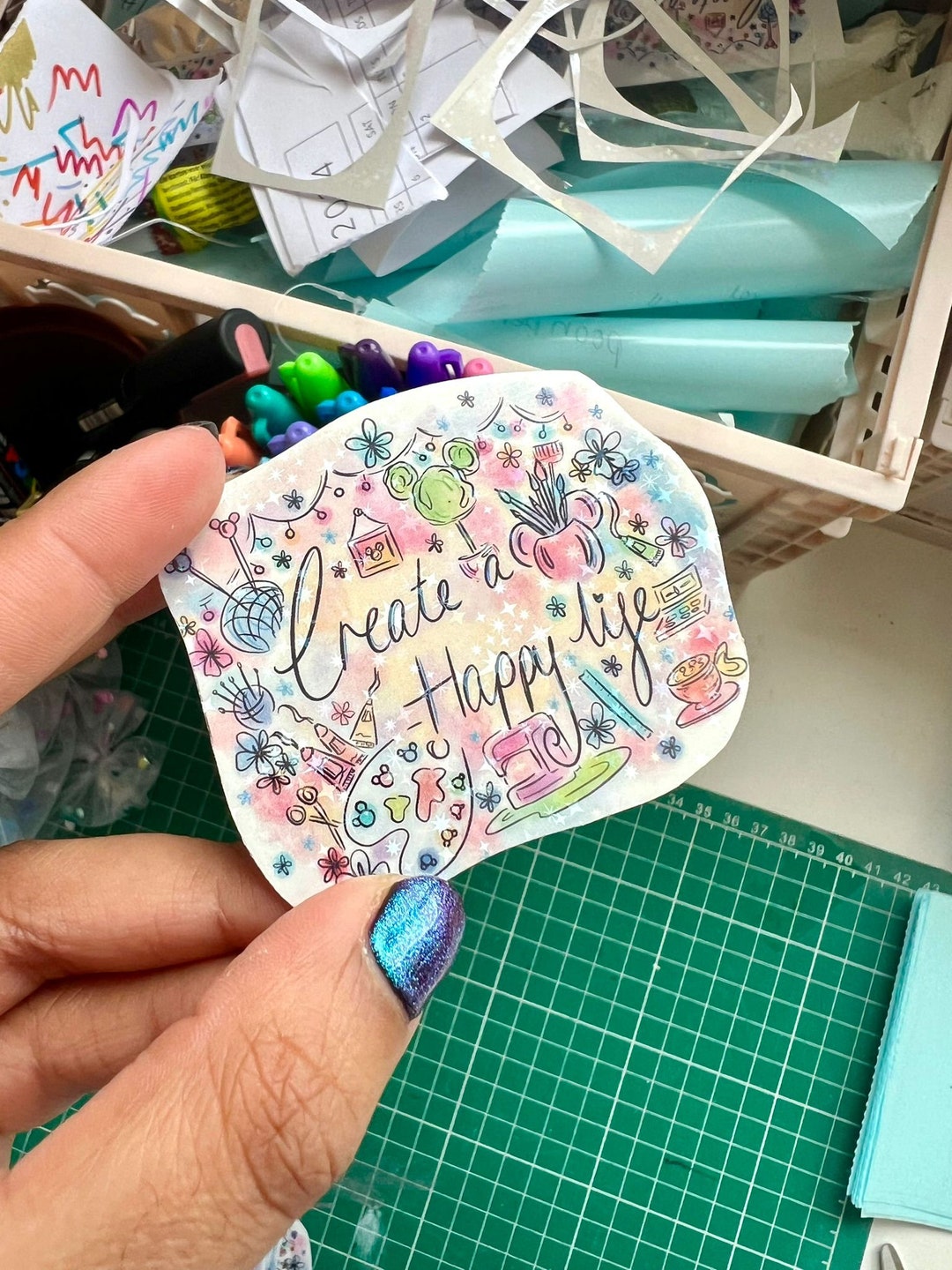 Create a Happy Life Stickers Stationary Decor Decoration Glitter ...