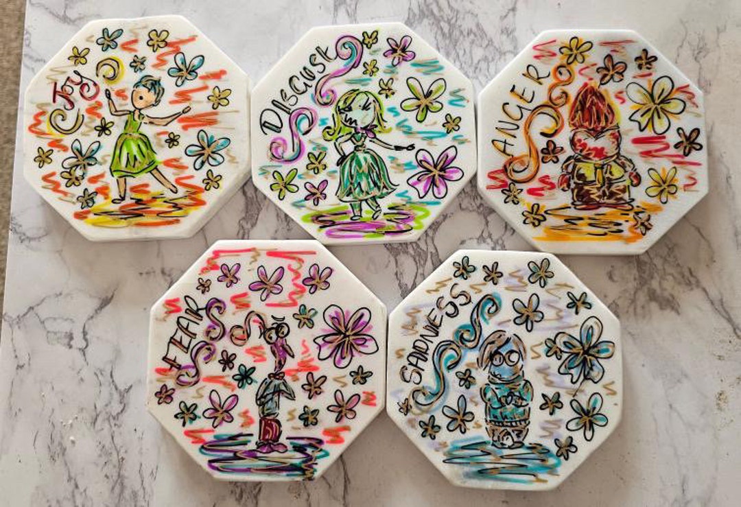 Inside Out Emotions DISNEY Inspired Marble Floral Marble Coasters made ...