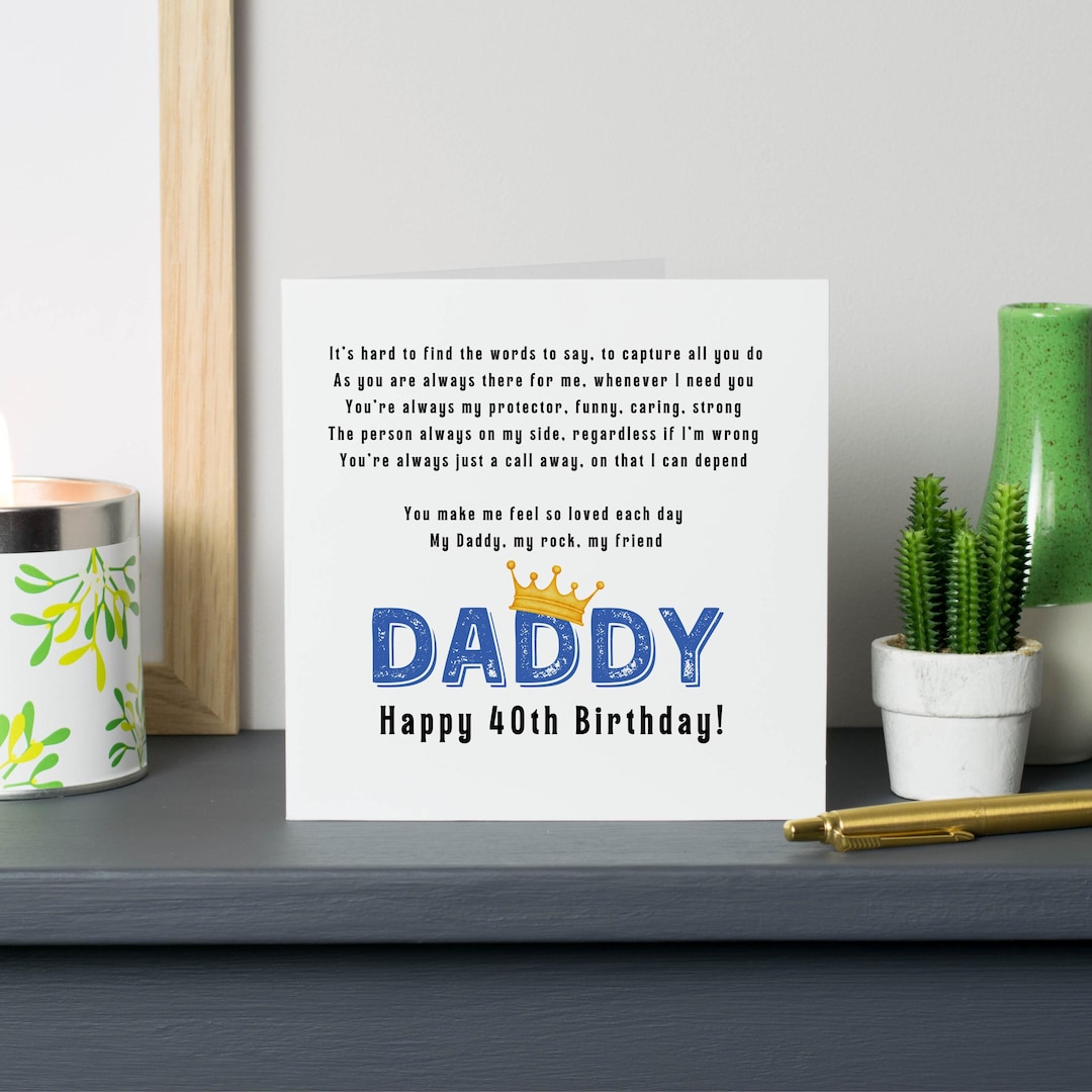 Daddy 40th Card, 40th Birthday Card for Daddy, Happy Birthday Daddy ...