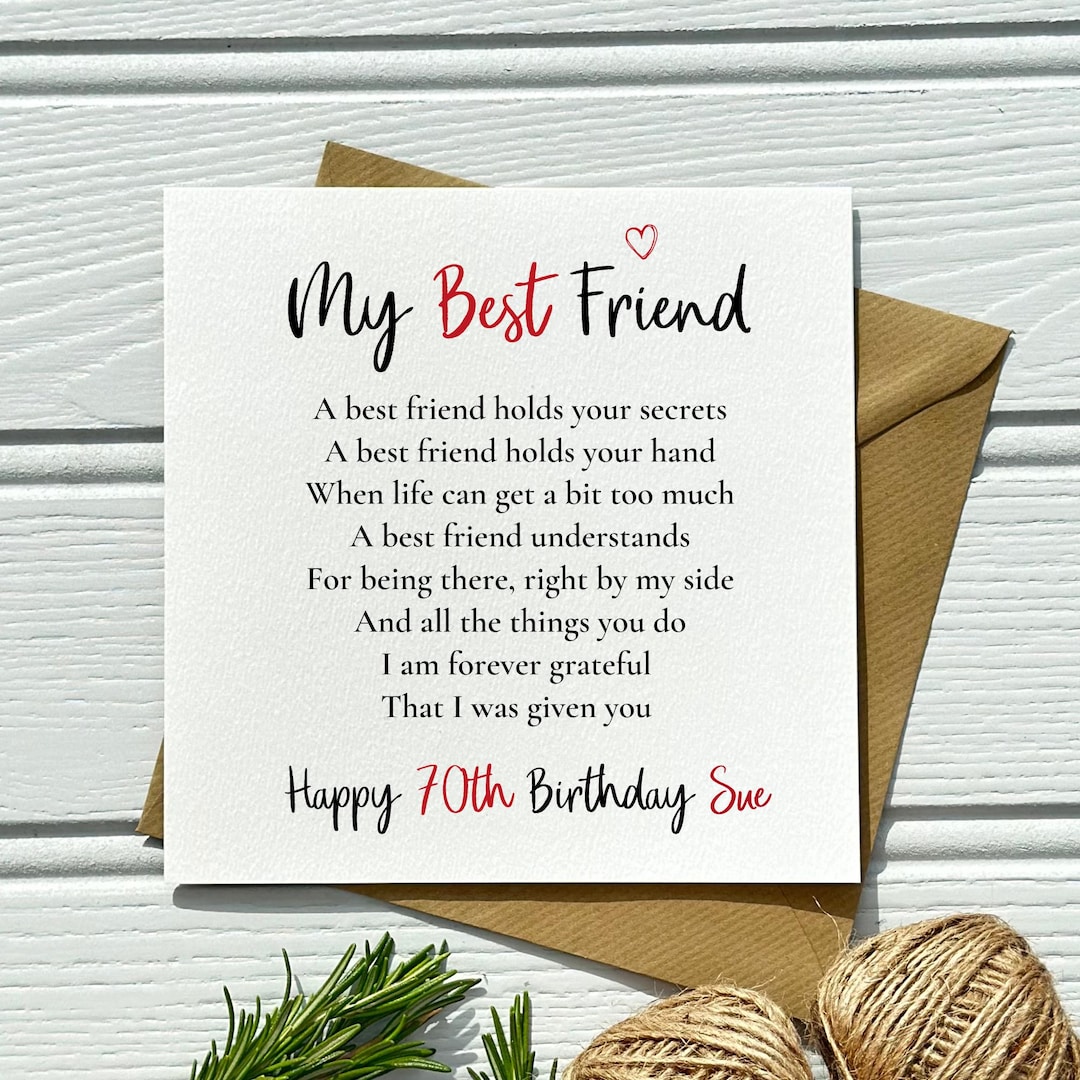 Best Friend 70th Birthday Card - Personalised Seventieth Birthday Card ...