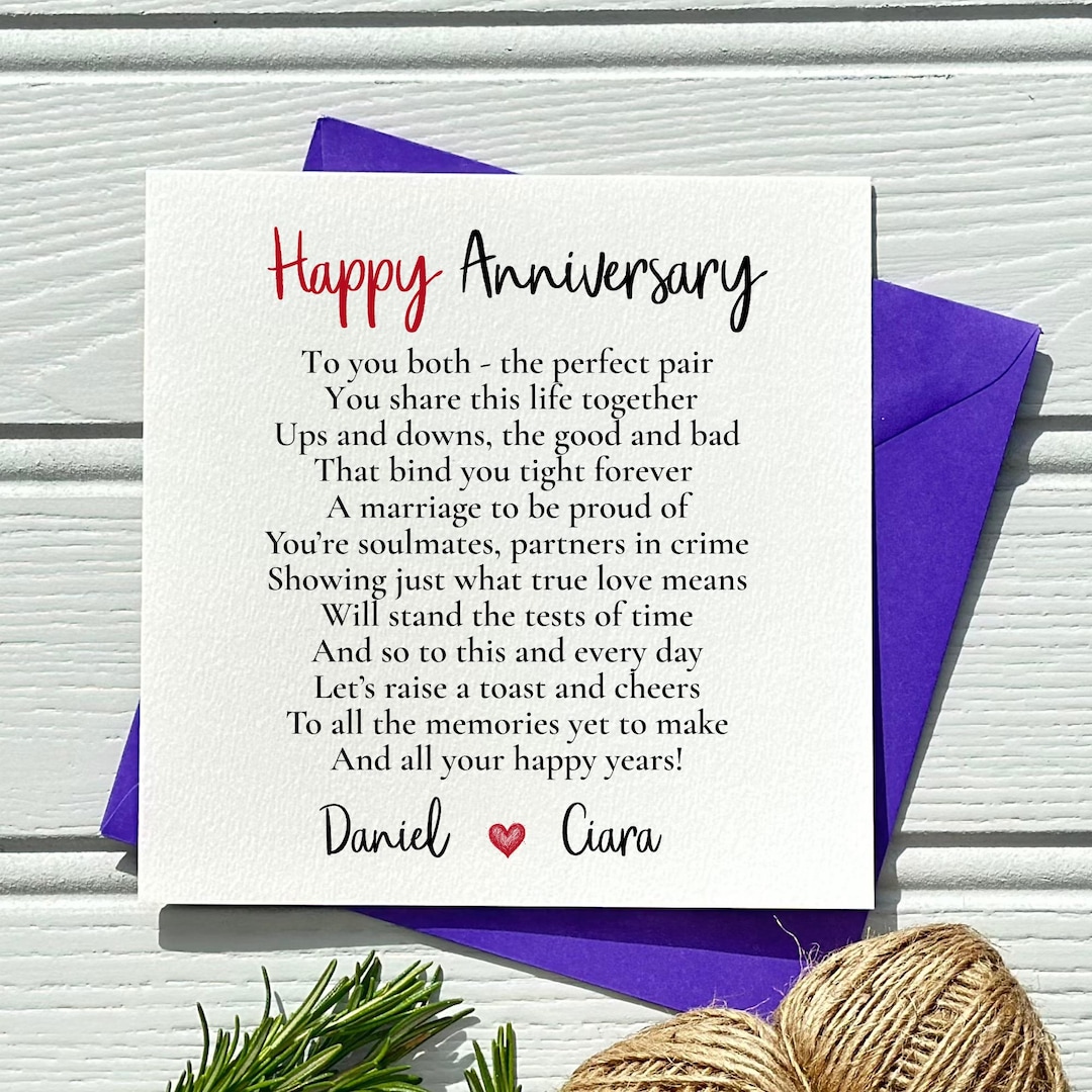 Personalized Anniversary Card: Heartfelt Poem for Couple - Etsy