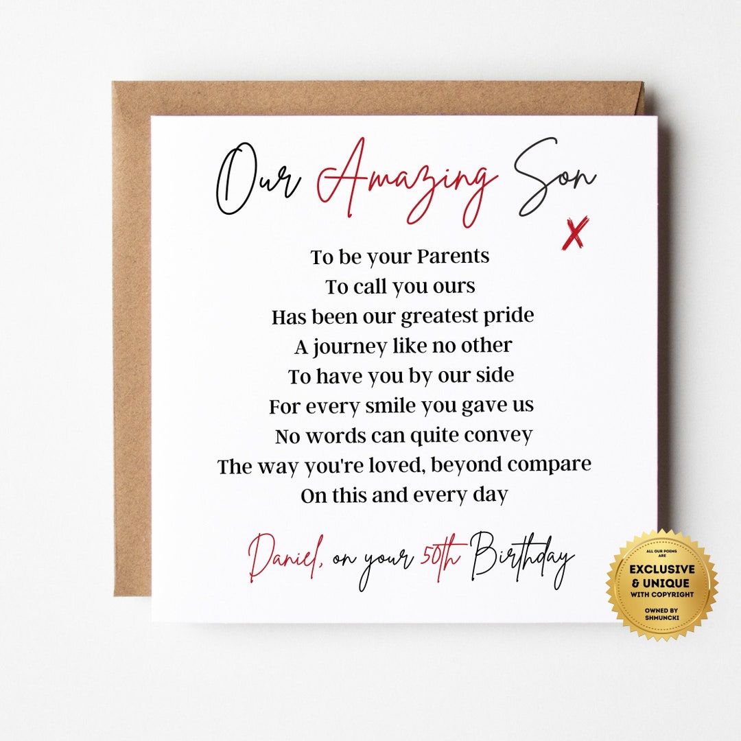 50th Birthday Card for Our Son | Personalised 50th Birthday Verse ...