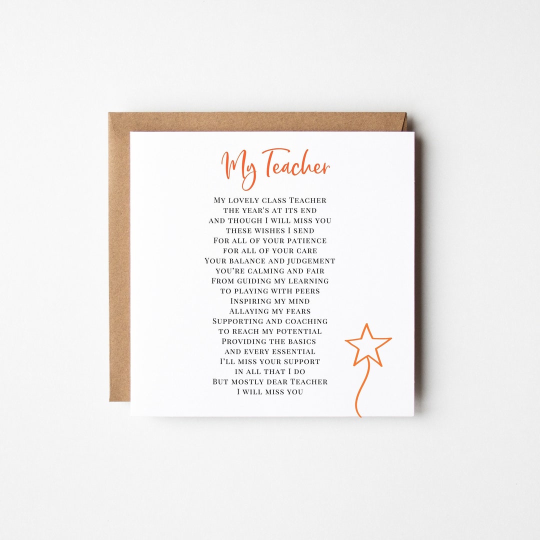 Thank You Teacher Card, Teacher Card, Thank You Card, Teacher Gift ...