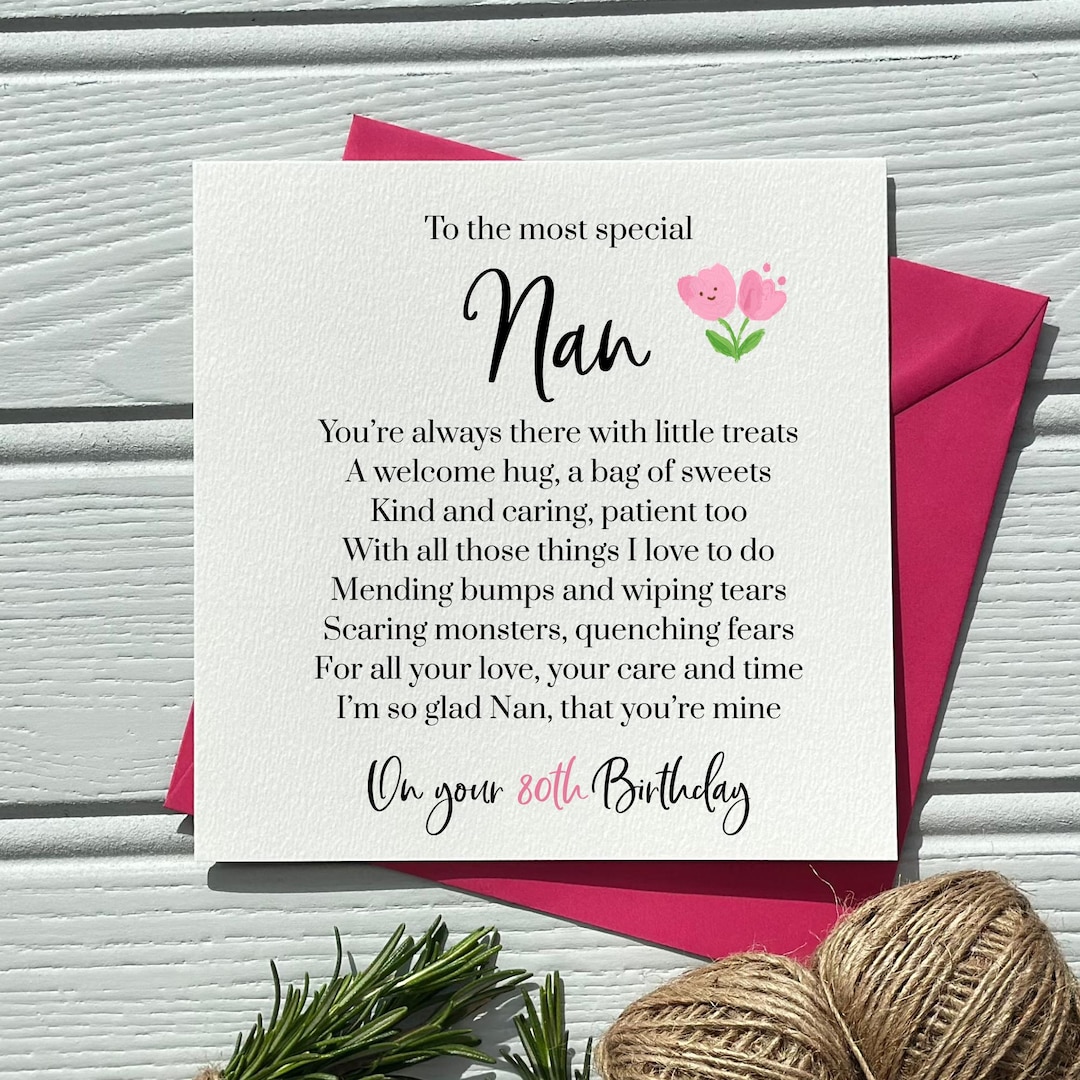 80th Birthday Card for Nan - Card for My Nan 80th - Nan Poem Card ...