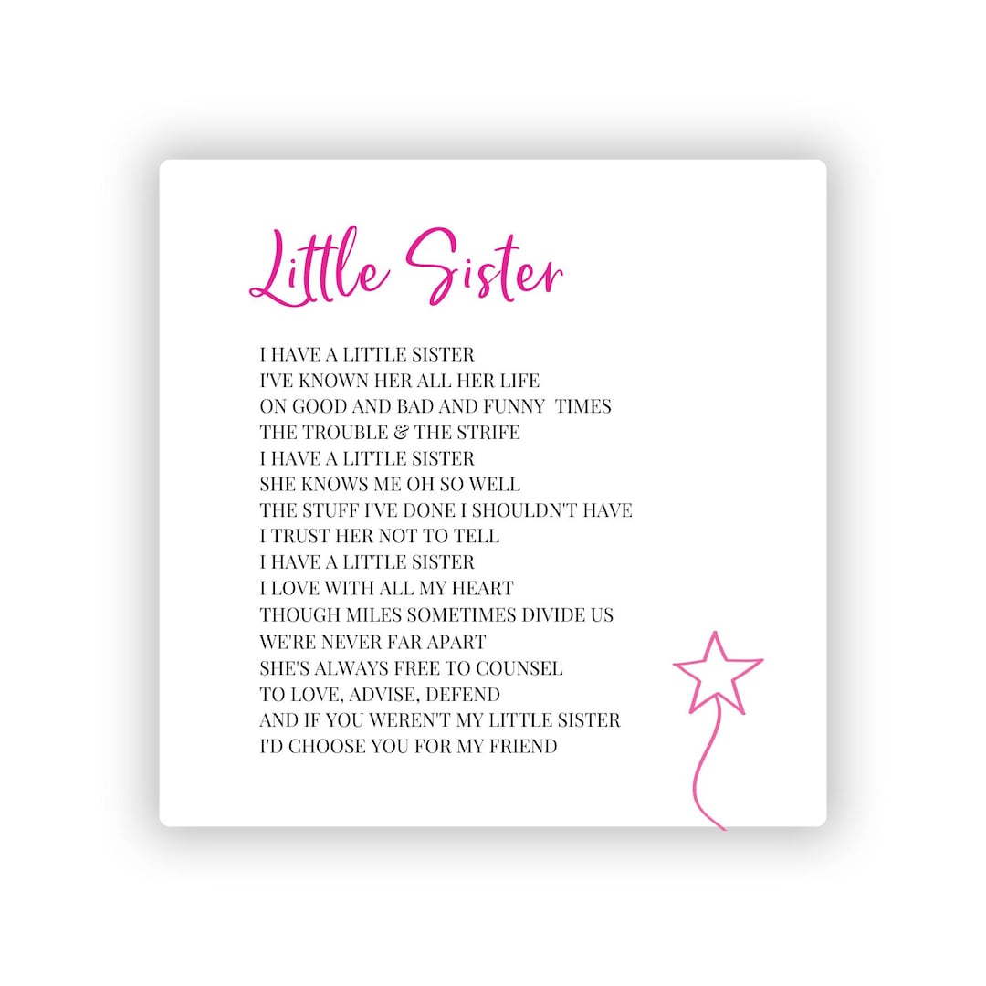 Little Sister Poem Art Print: Birthday Card Gift (digital Download) - Etsy