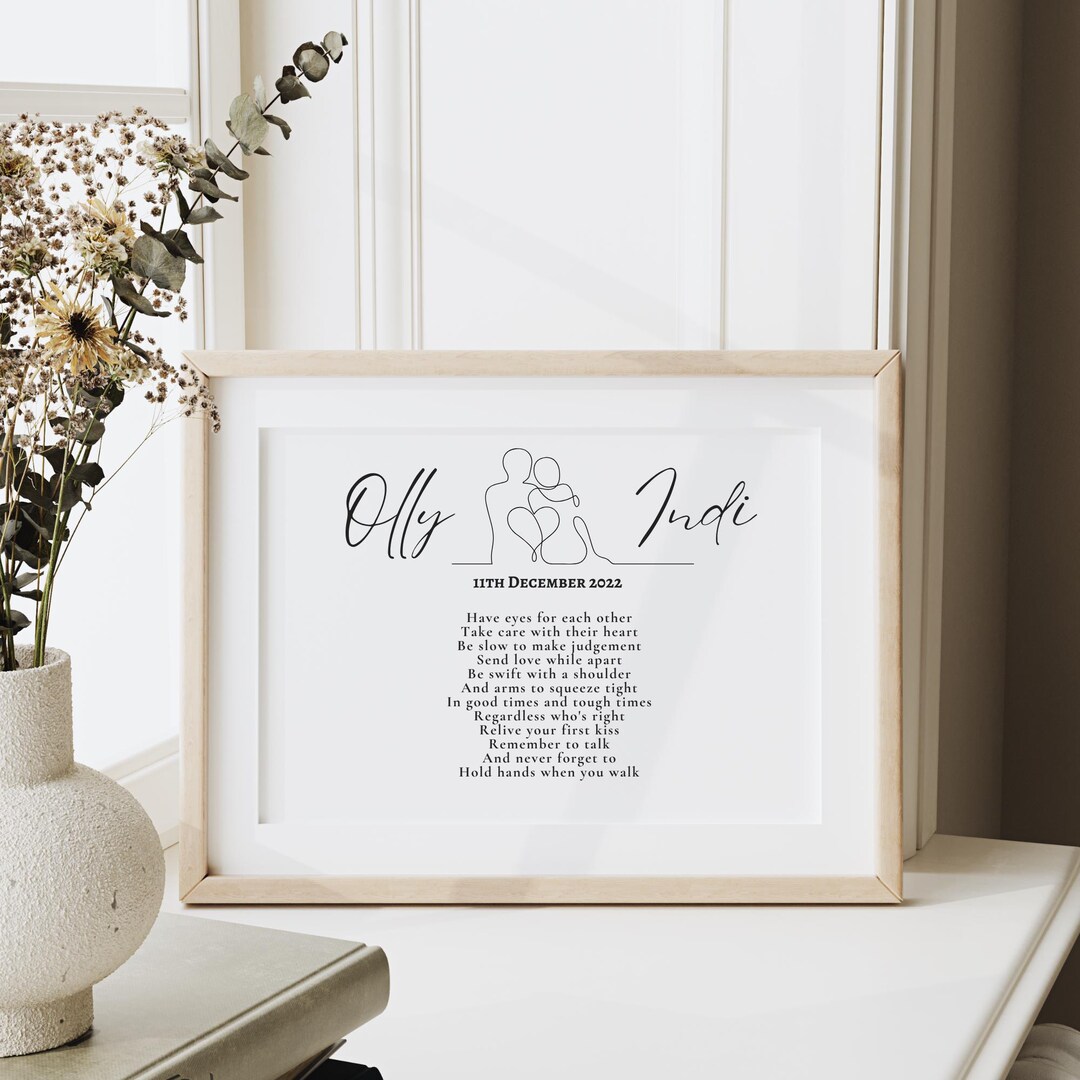 Personalised Wedding Poem Print – Couple Names & Date – Unframed A4 ...