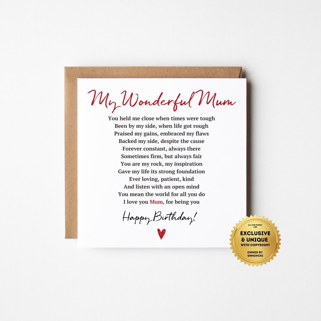 Mum Birthday Card Personalised Poem for Mum Happy Birthday - Etsy