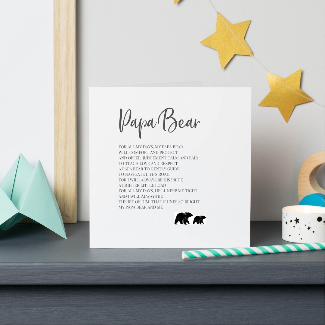 Papa Bear Poem Card | Fathers Day, Birthday Card for Papa - Etsy UK