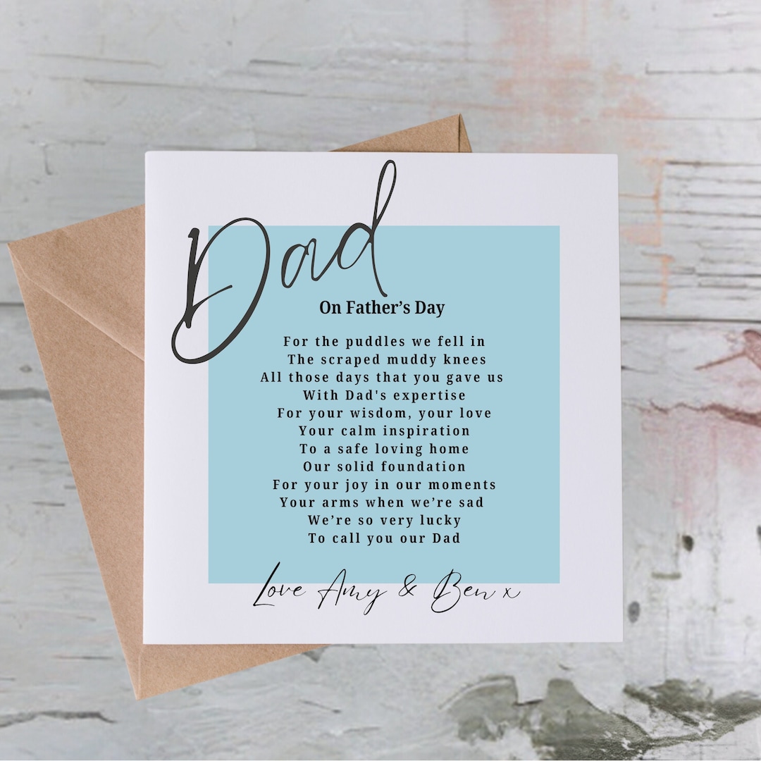 Personalised Dad Father's Day Poem, Card From Children Dad and Child ...