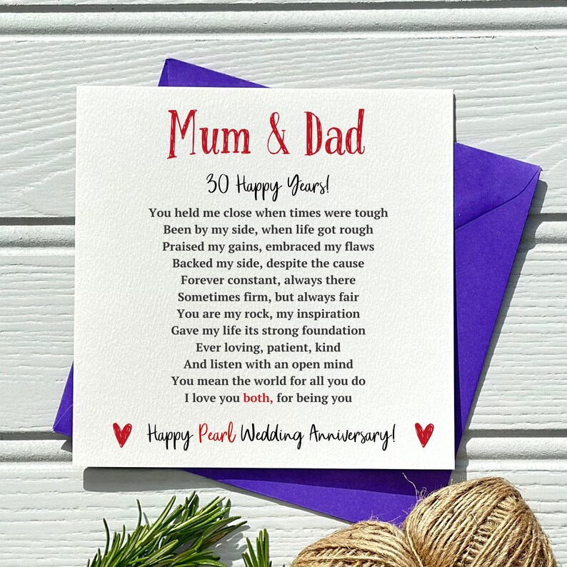 Ruby 40th Anniversary Card for Mum & Dad – Personalised Poem Keepsake ...