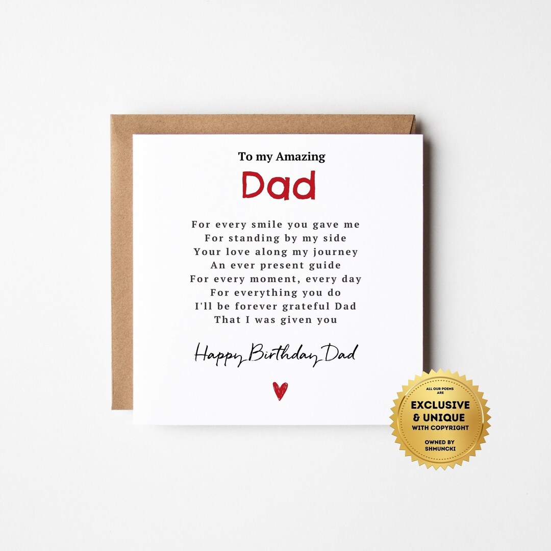 Dad Card With Verse, Personalised Card for Dad, Happy Birthday Dad ...