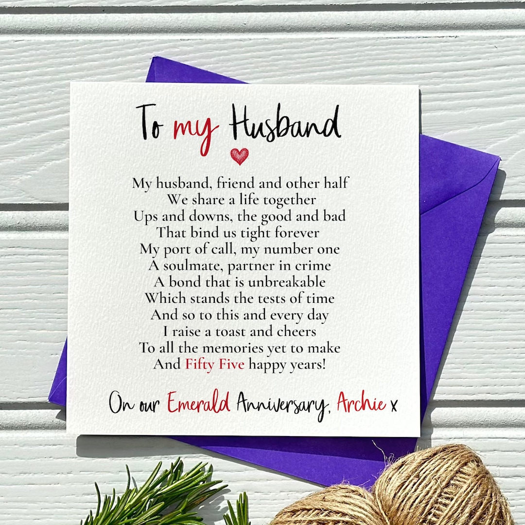 Emerald Anniversary Card: Husband 55th Wedding Anniversary Poem - Etsy