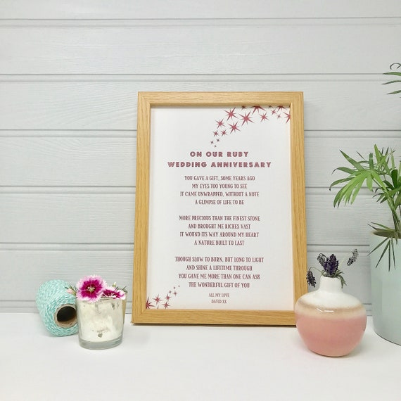 Ruby Wedding Anniversary Poem Ruby Anniversary Gift for | Etsy