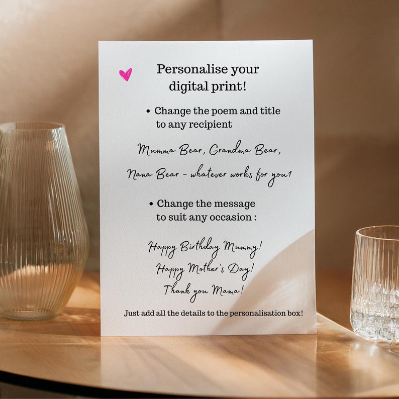 Mother's Day Printable, Printable Poem for Mum, Digital Download ...