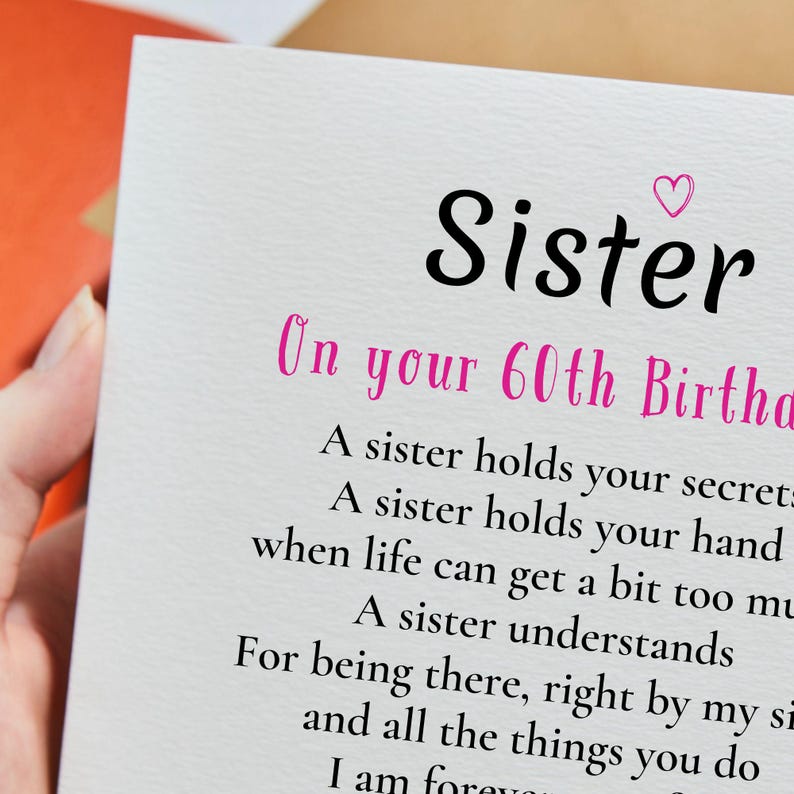 Personalized 60th Birthday Card for Sister | Poem Keepsake - Etsy UK