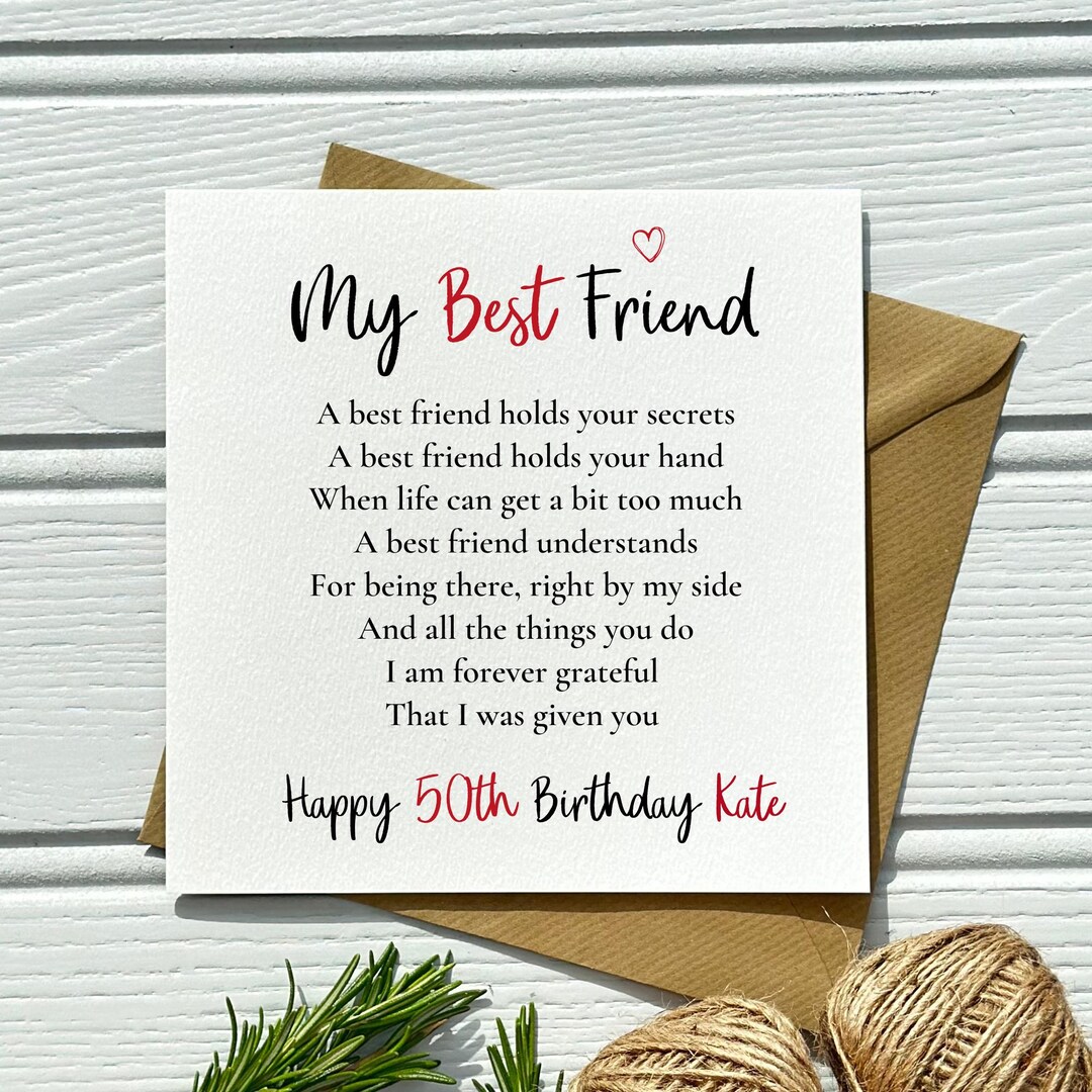 50th Birthday Best Friend Card – Personalised Name Poem – Meaningful ...