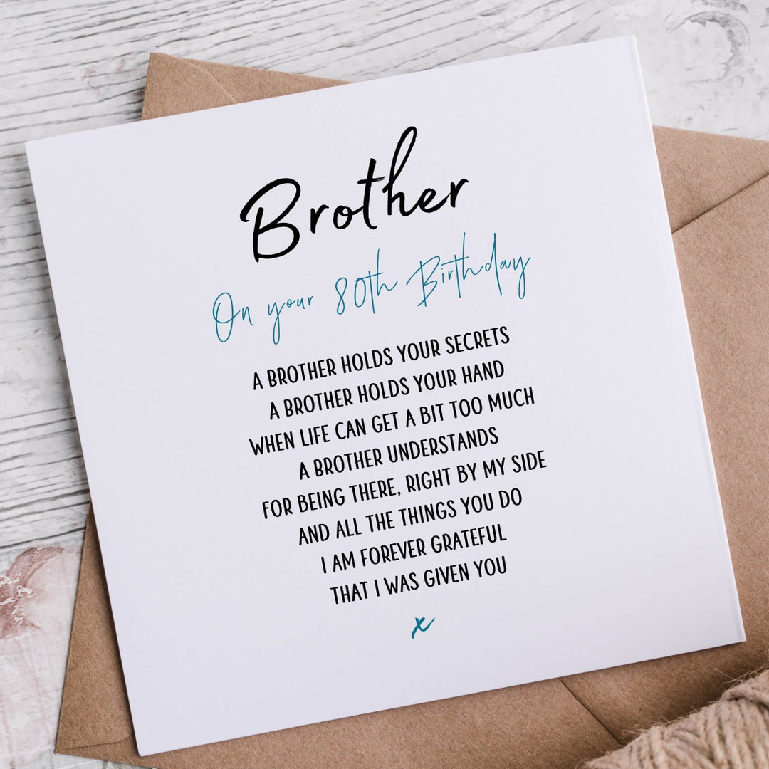 Brother 80th Birthday Poem Card Brother 80 Cards for - Etsy UK