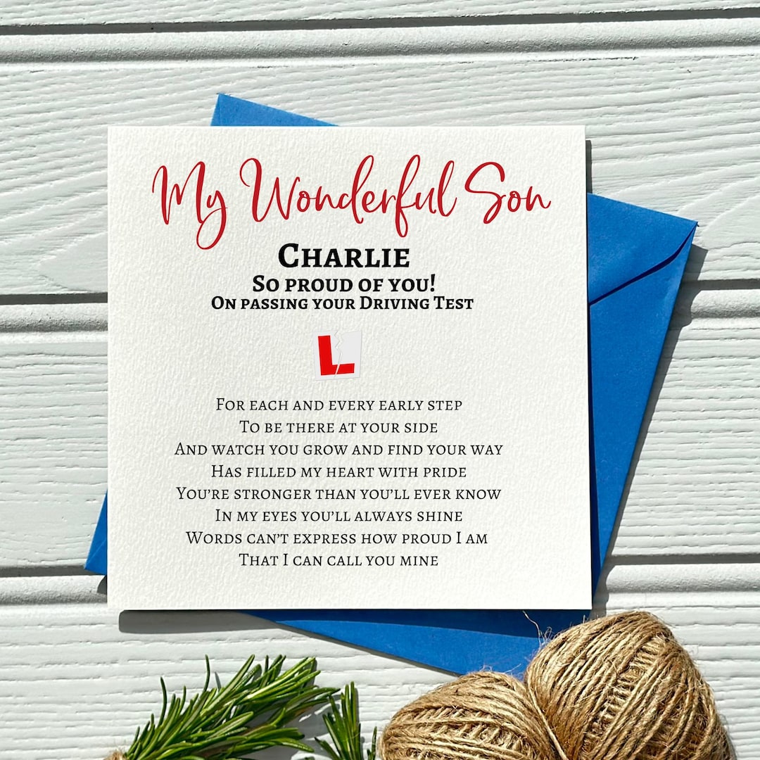 Personalized Driving Test Card for Son: Congratulations Card - Etsy