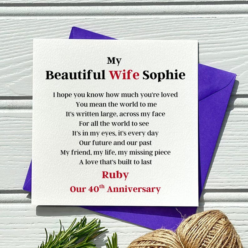 Wife Ruby Anniversary Card: 40th Wedding Keepsake With Poem - Etsy