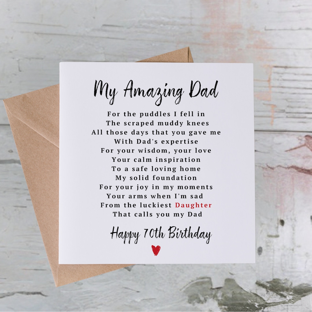 70th Birthday Card for Dad | Happy 70th Birthday Dad Poem | Dad 70th ...
