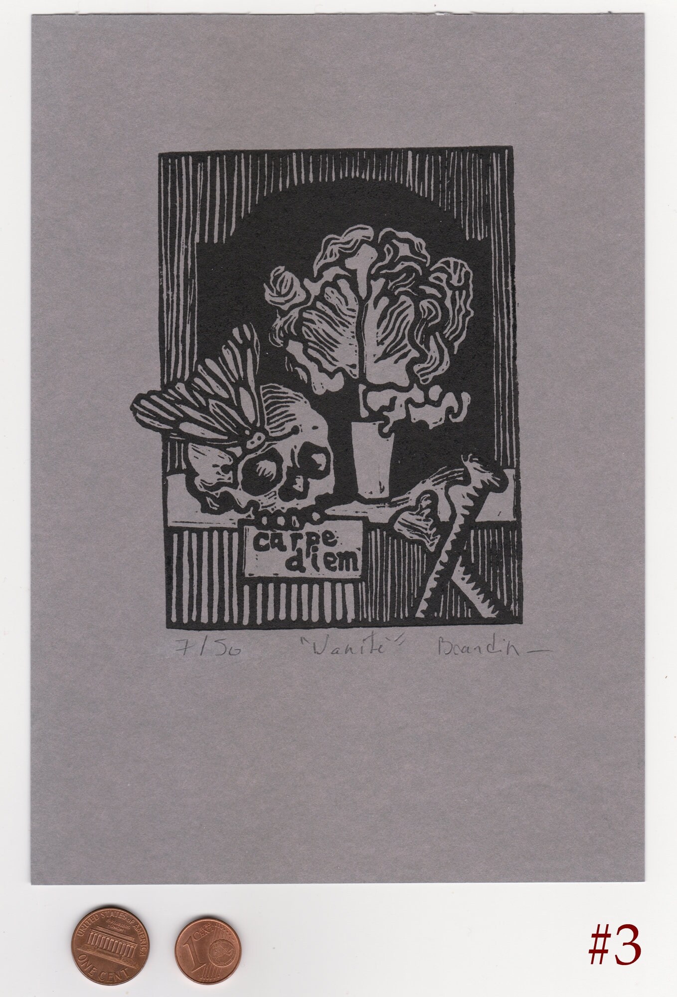 Carpe Diem : Linocut Print of a Still Life With Skull Bones - Etsy