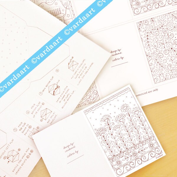 Printable Coloring Notecards With Envelopes #2- Instant Download - Etsy