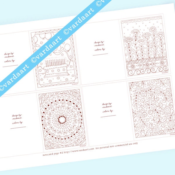 Printable Coloring Notecards With Envelopes #2- Instant Download - Etsy