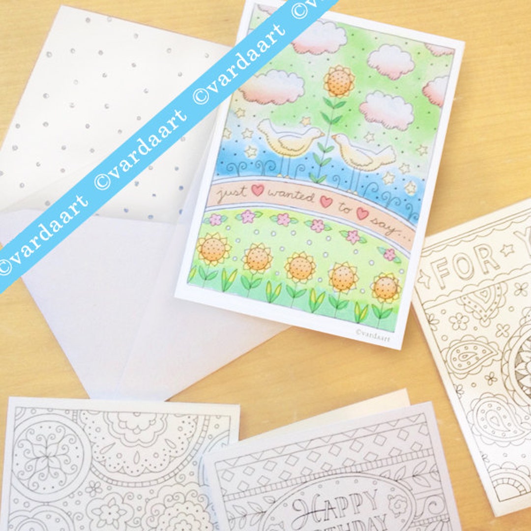 Printable Coloring Notecards With Envelopes- Instant Download - Etsy Israel