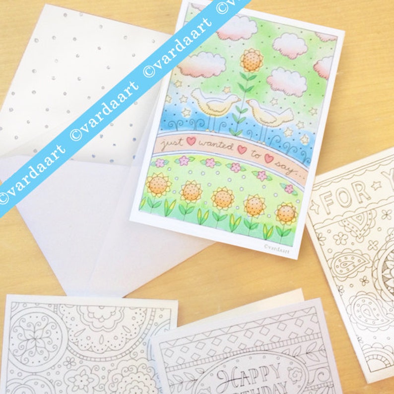Printable Coloring Notecards With Envelopes Instant Download - Etsy Israel