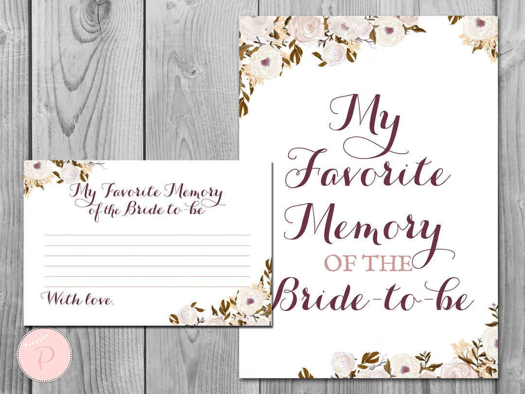 Favorite Memory of the Bride To-be, Memory Lane Game, Engagement Party ...