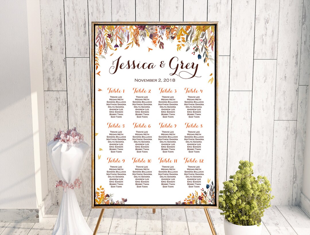 Fall Autumn Find Your Seat Chart, Printable Wedding Seating Chart ...